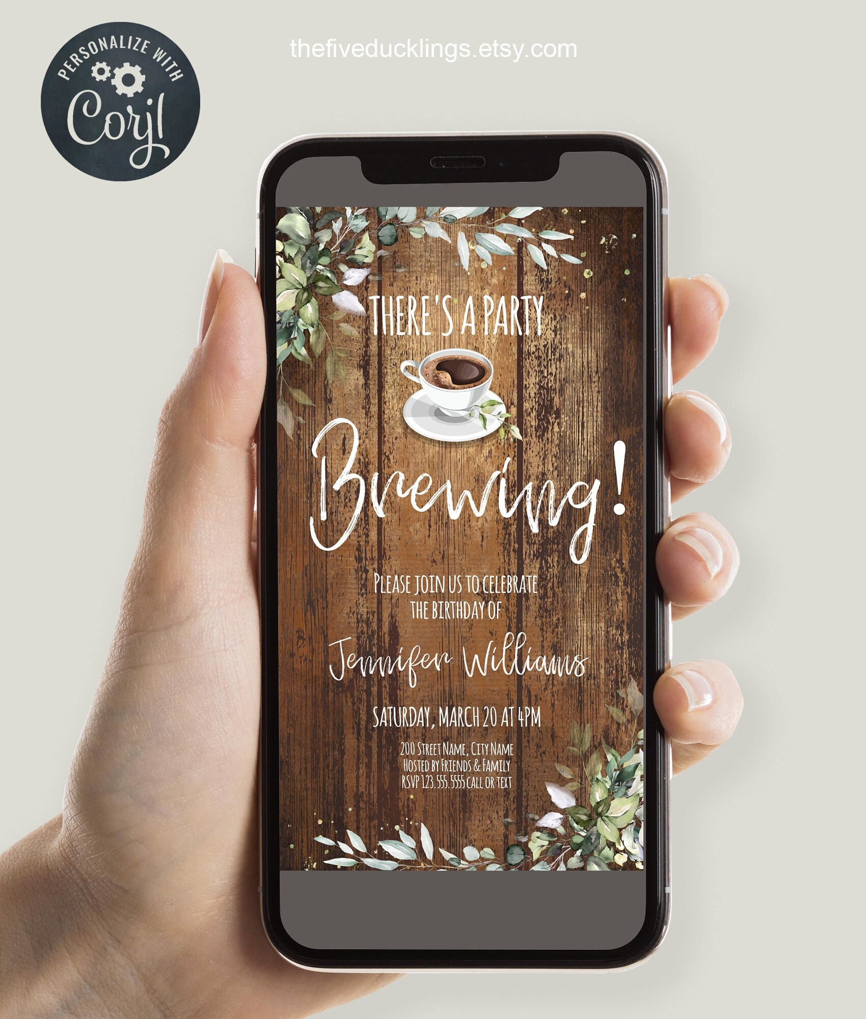 Editable Digital Template, Rustic Coffee Themed Birthday Party ...