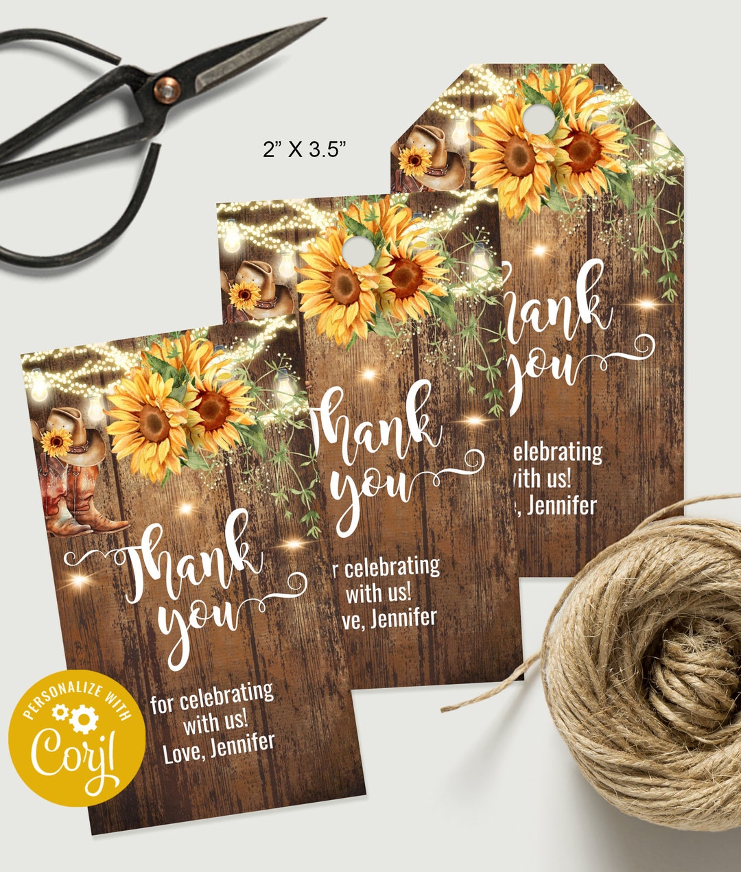 Rustic Sunflowers Gift Tags, Self-editable Favor Tag Template, Yellow ...