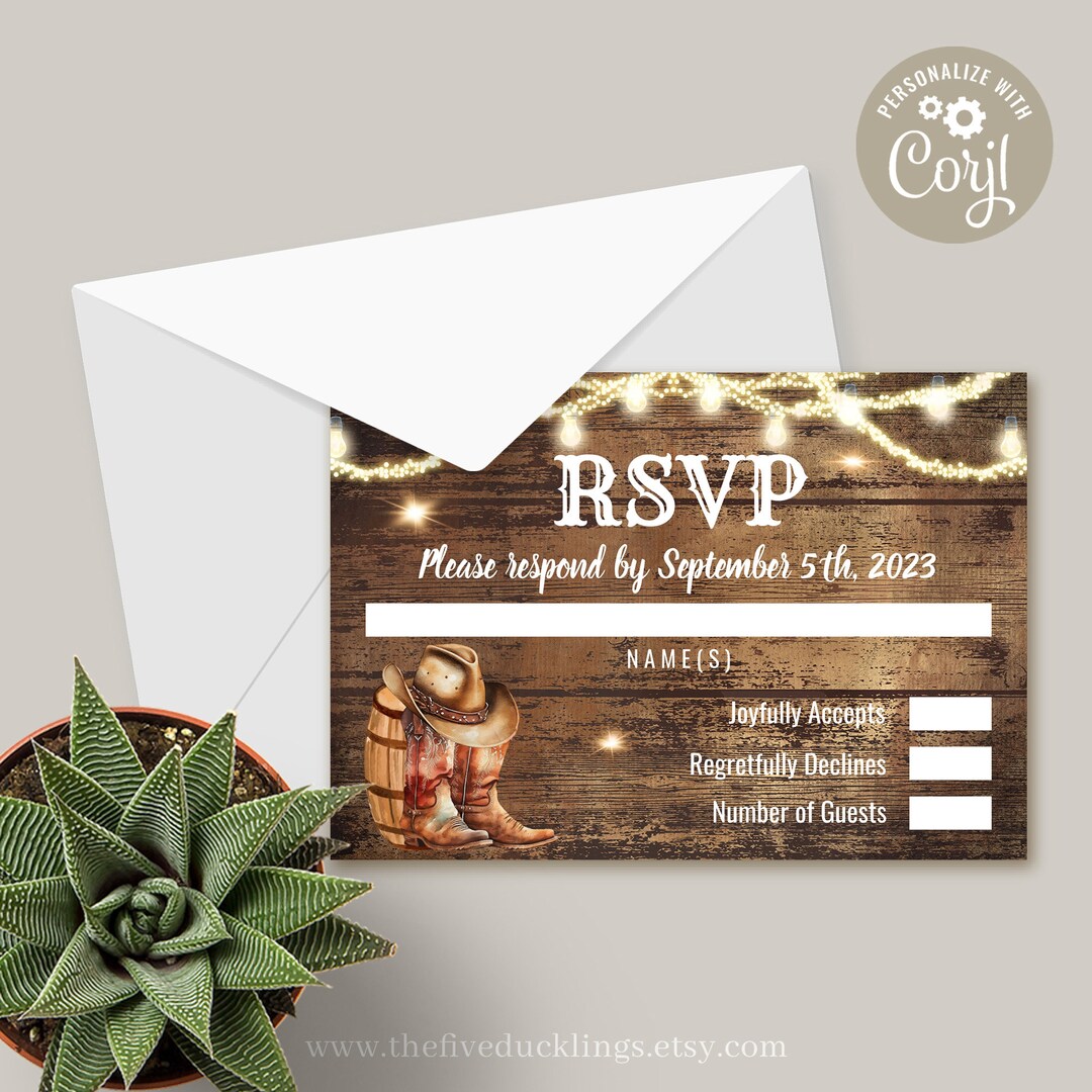 EDITABLE Boots and Hat RSVP Enclosure Card, Self-editable Template ...