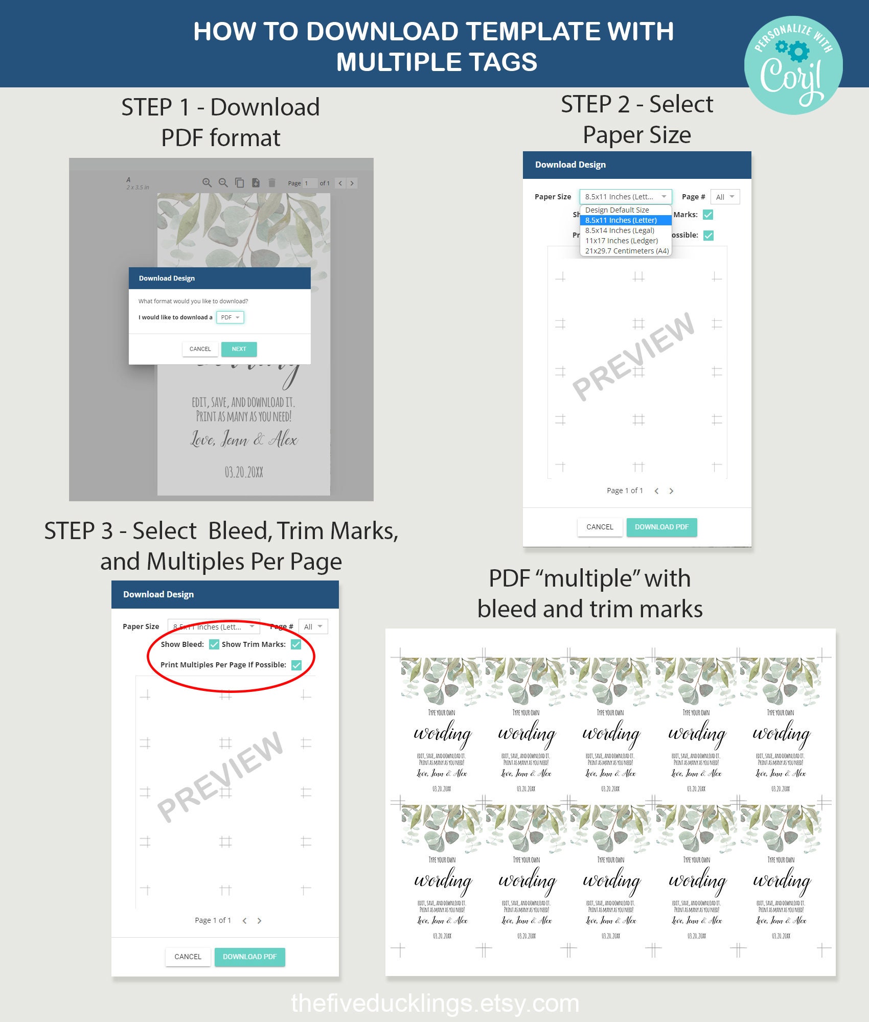 Editable Gift Tags, Self-editable Favor Tag Template, Eucalyptus ...