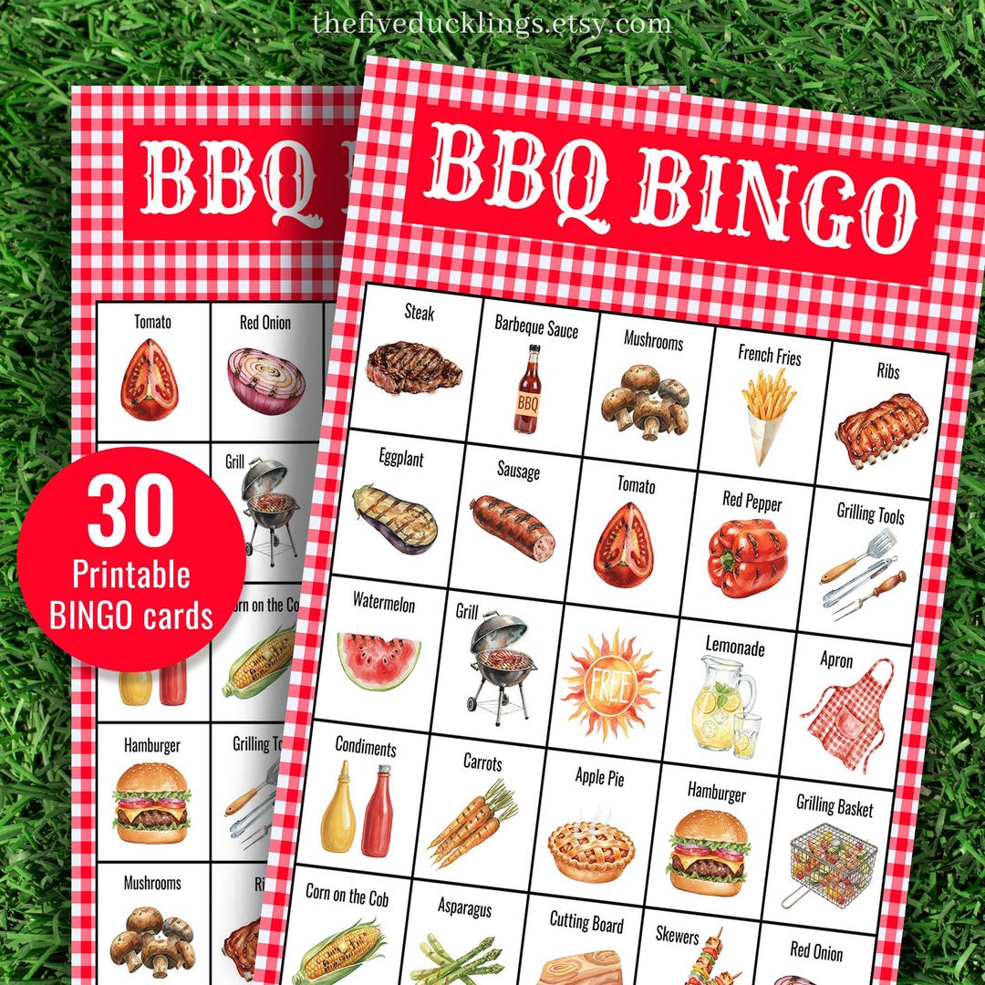 Barbecue Bingo Game Printable Summer BBQ Theme Part Games Family ...