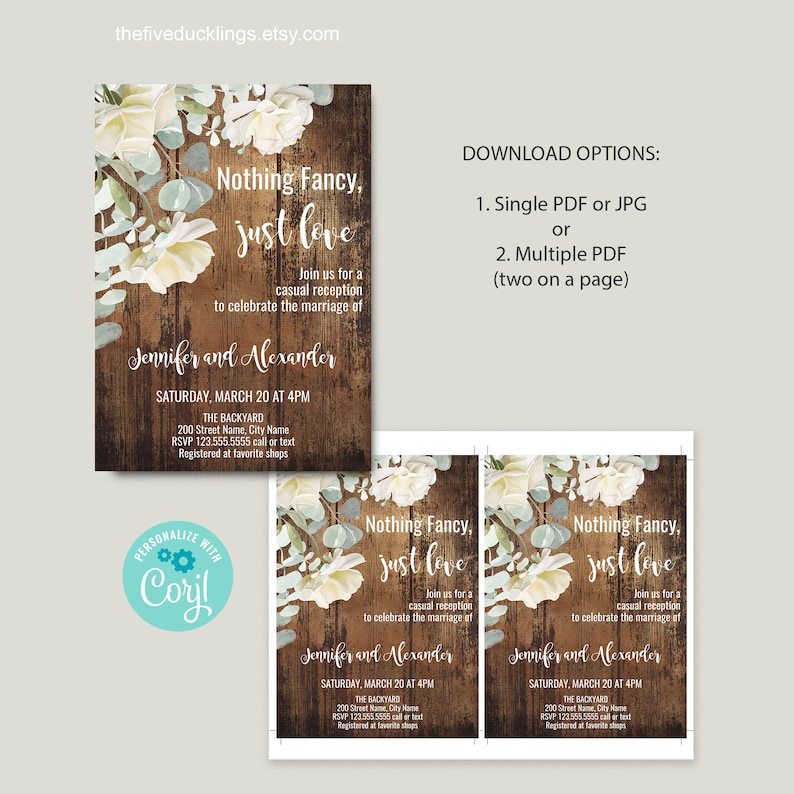 Rustic Wedding Reception Invitation, Self-editable Template, Eucalyptus ...