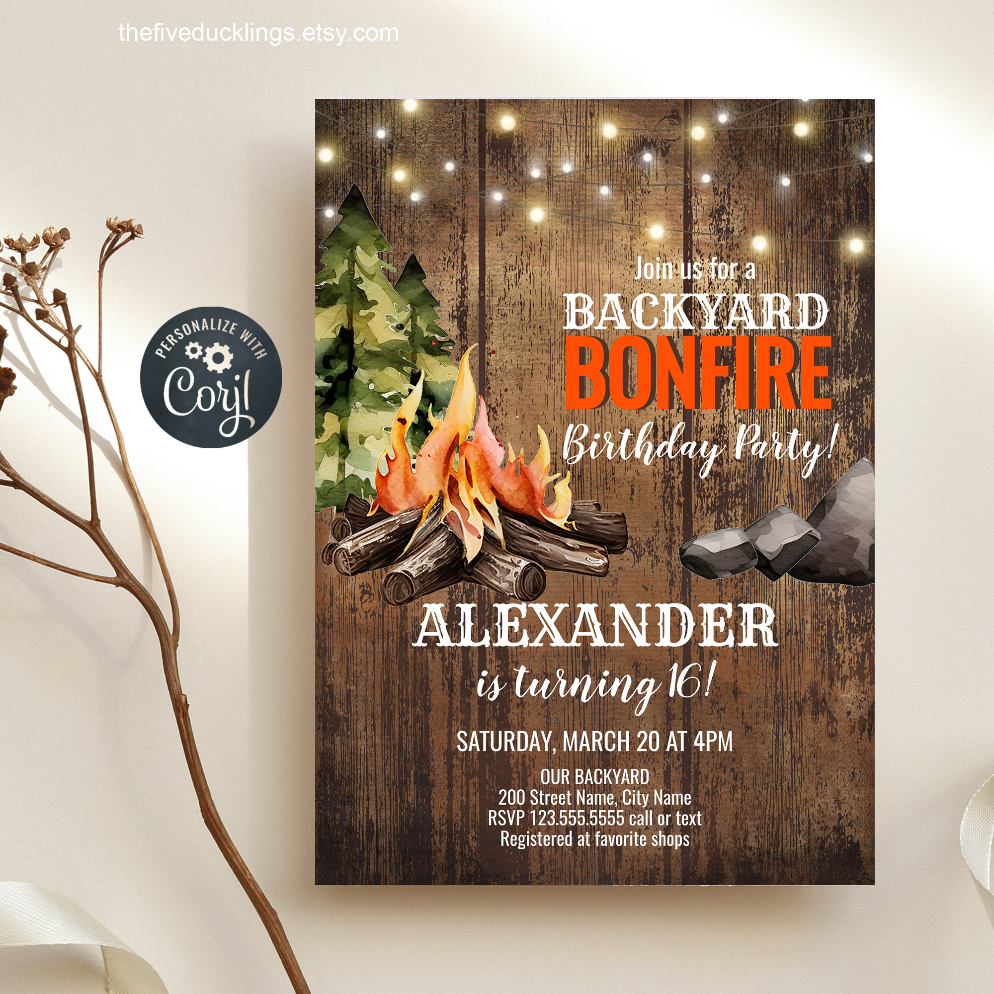 EDITABLE Bonfire Birthday Party Invitation, Self-editable Template ...