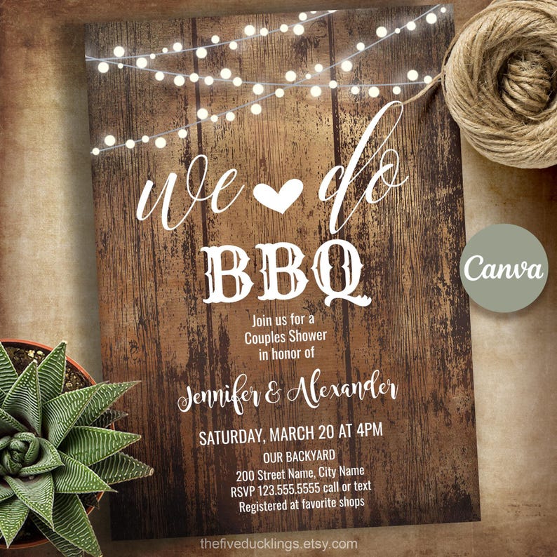 Editable Rustic We Do BBQ Wedding Invitation, Country Couples Shower ...