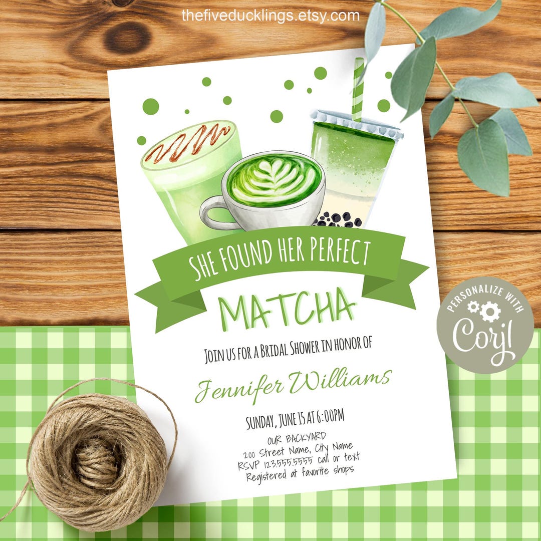 Matcha Wedding Shower Invitation, Self-editable Template, Rustic Wood ...