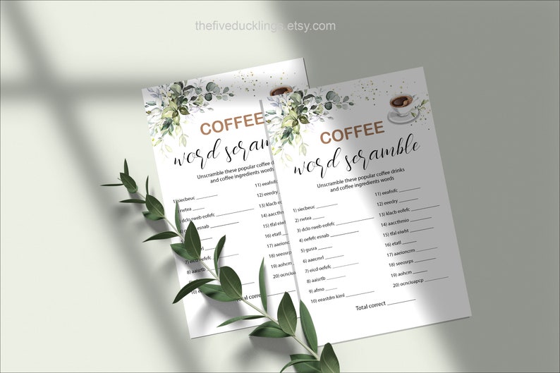 Printable Bridal Shower Games Coffee Drinks Word Scramble - Etsy