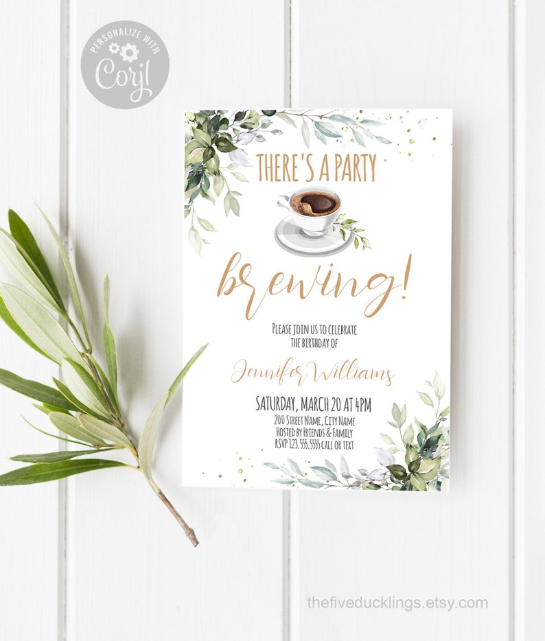 Editable Coffee Themed Birthday Party Invitation, Self-editable ...