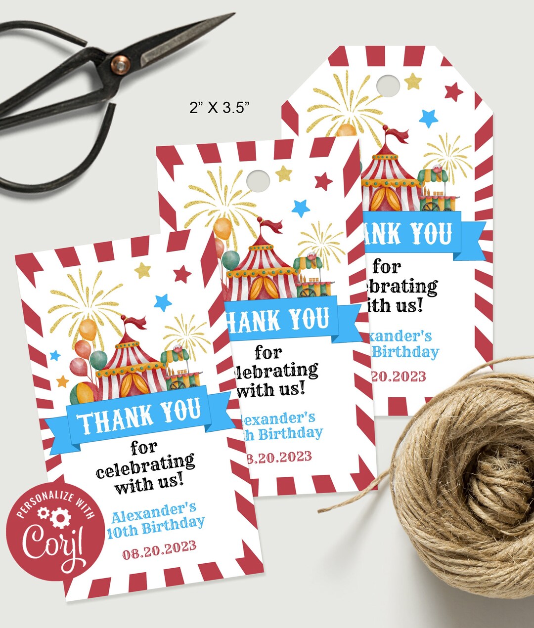 Editable Carnival Gift Tags, Self-editable Carnival Favor Tag Template ...