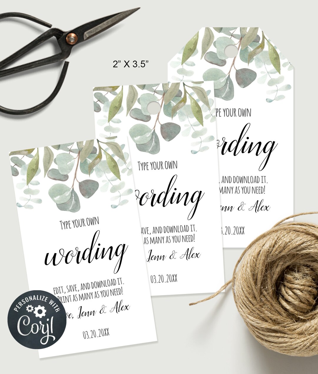 Editable Gift Tags, Self-editable Favor Tag Template, Eucalyptus ...