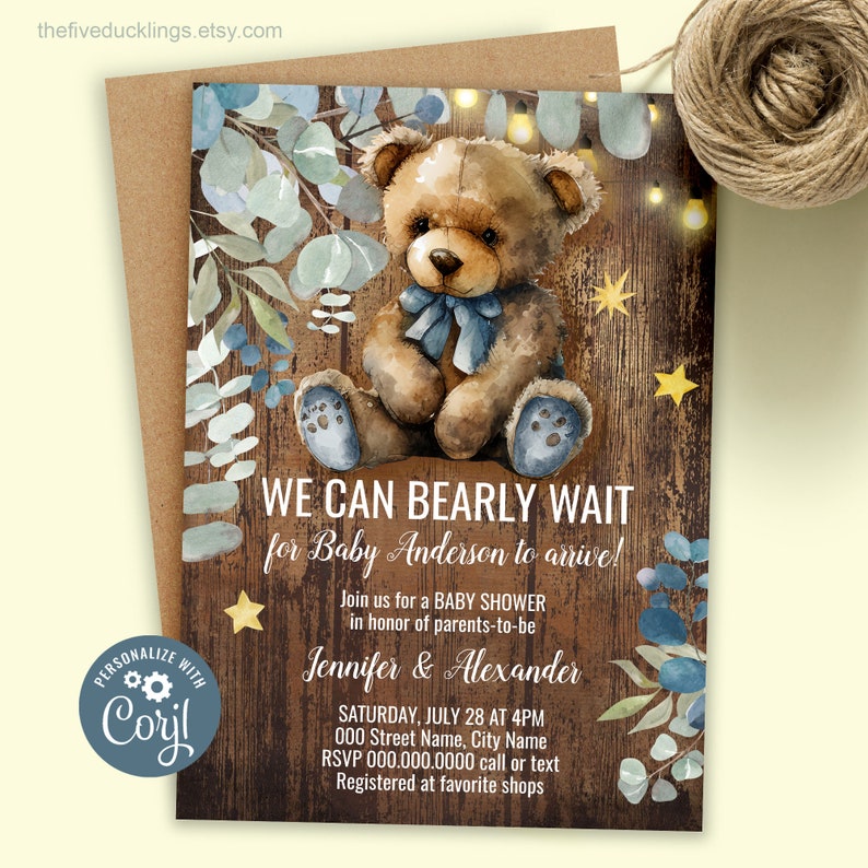 EDITABLE Bear Baby Shower Invitation Self-editable Template - Etsy