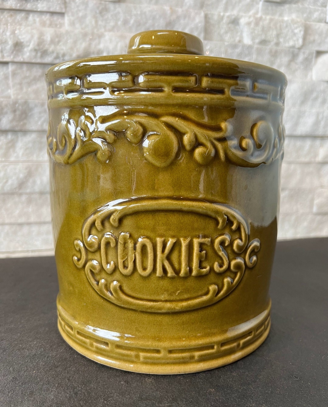 VINTAGE Monmouth Stoneware Cookie Jar Mid Century Modern Canister - Etsy