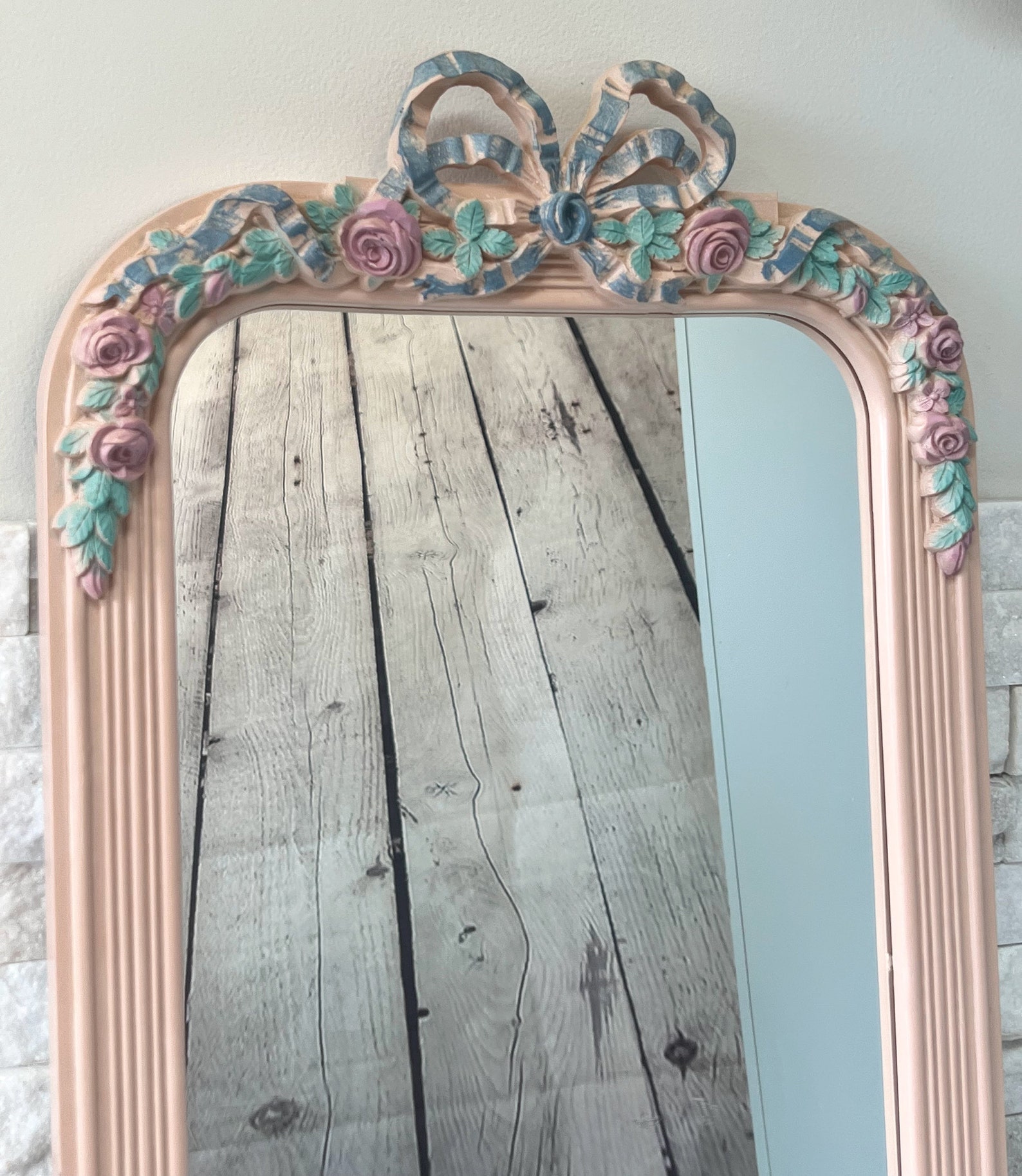 Vintage Pink Bow Resin Arched Floral Wall Mirror - Etsy