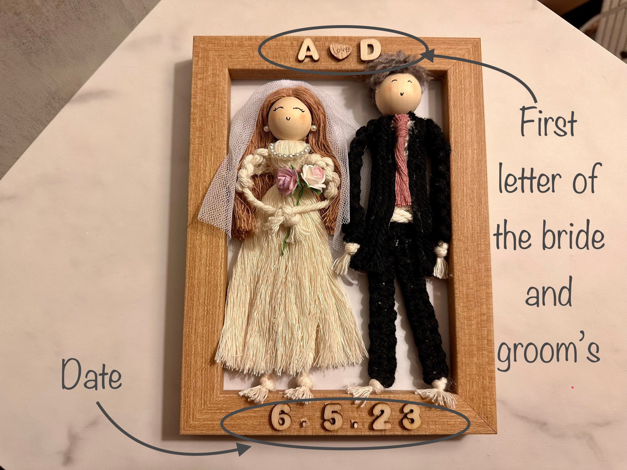 M Personalized Macrame Wedding Doll in Frame Macrame Portrait Macrame ...