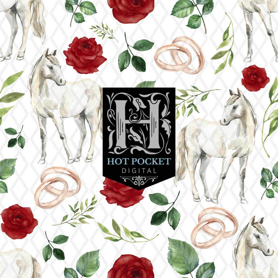 Horse Wedding Seamless Digital Pattern. Horses Red Roses Repeat Design ...