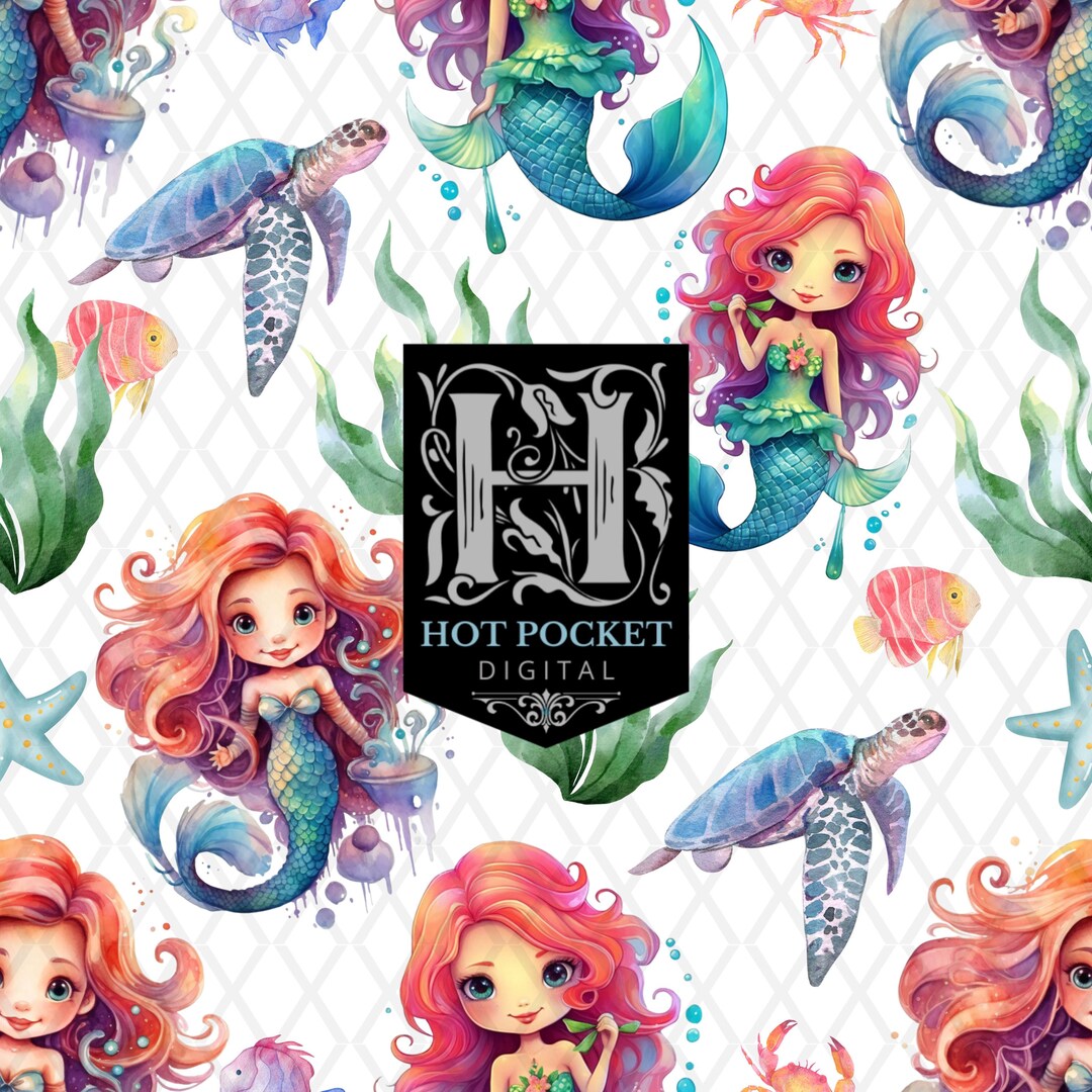 Red Mermaids Seamless Digital Pattern. Mermaide Repeat Design ...