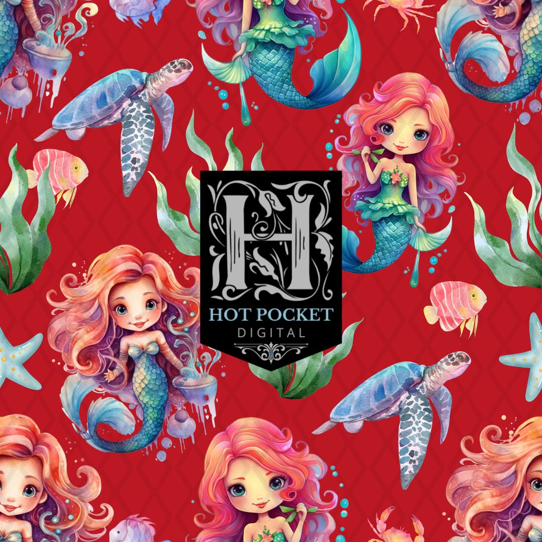 Red Mermaids Seamless Digital Pattern. Mermaide Repeat Design ...