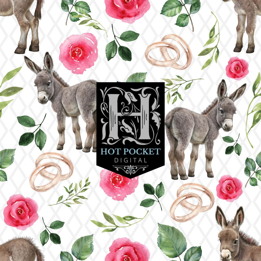 Donkey Wedding Seamless Digital Pattern. Donkeys Pink Roses Repeat ...