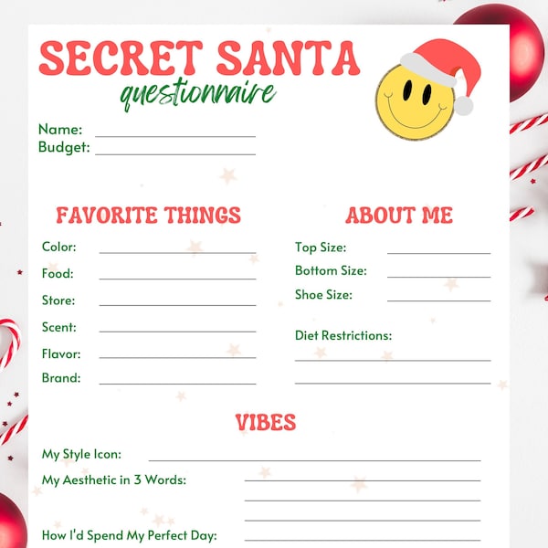 Secret Santa Questionnaire for Teens - Etsy