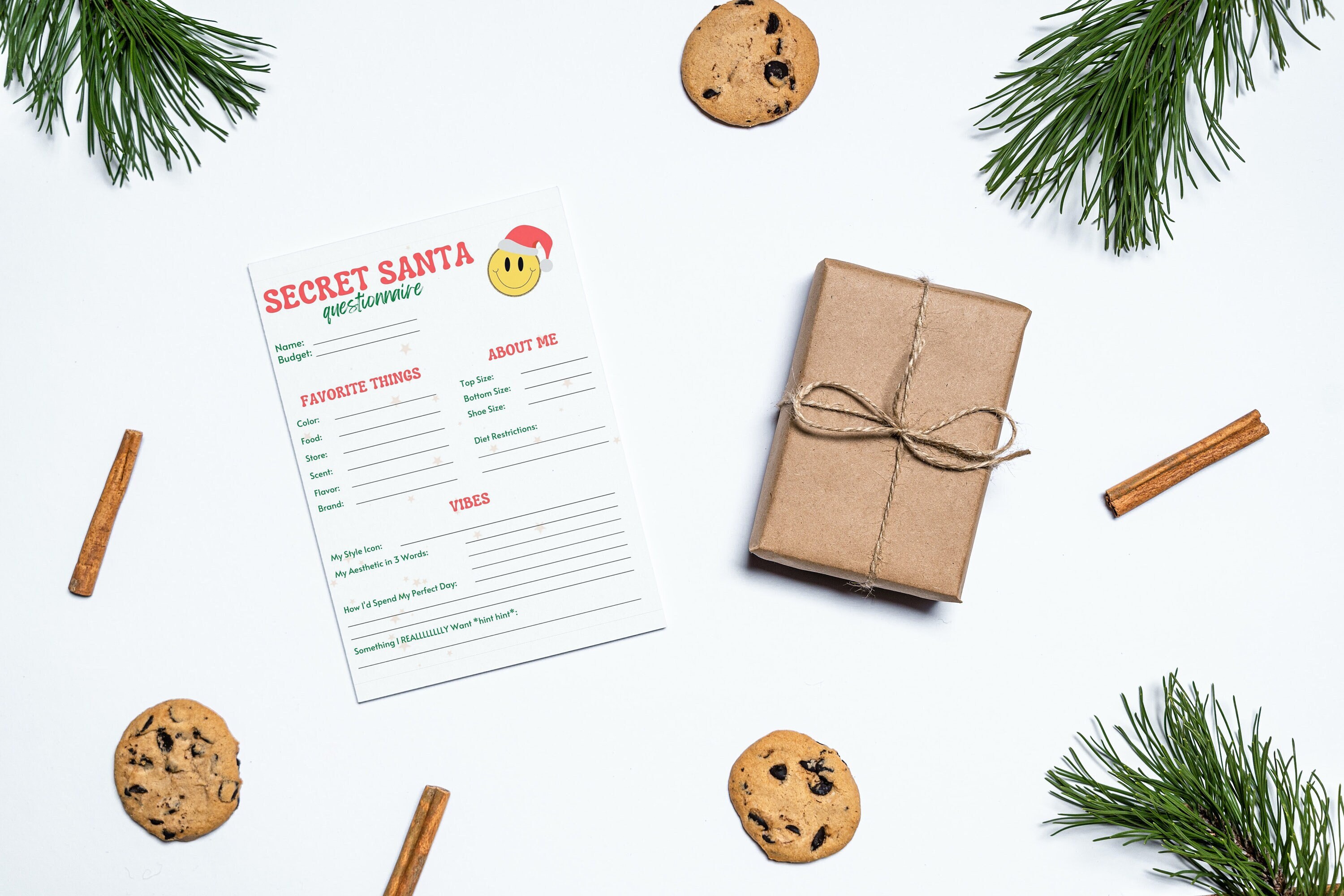 SECRET SANTA QUESTIONNAIRE Template - Digital Download Print Teens ...