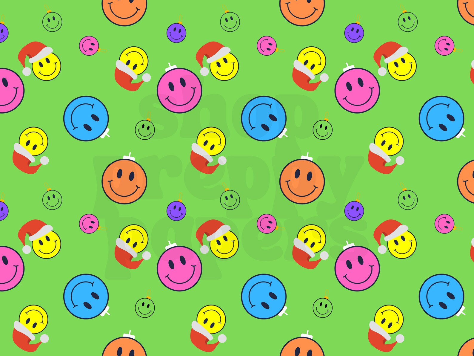 Digital Paper PNG Download 18 Files - Christmas Smiley Face Seamless ...