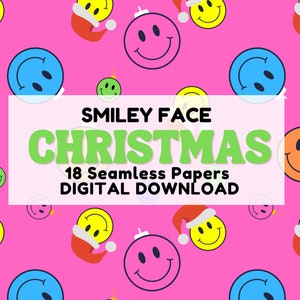 Digital Paper PNG Download 18 Files - Christmas Smiley Face Seamless ...