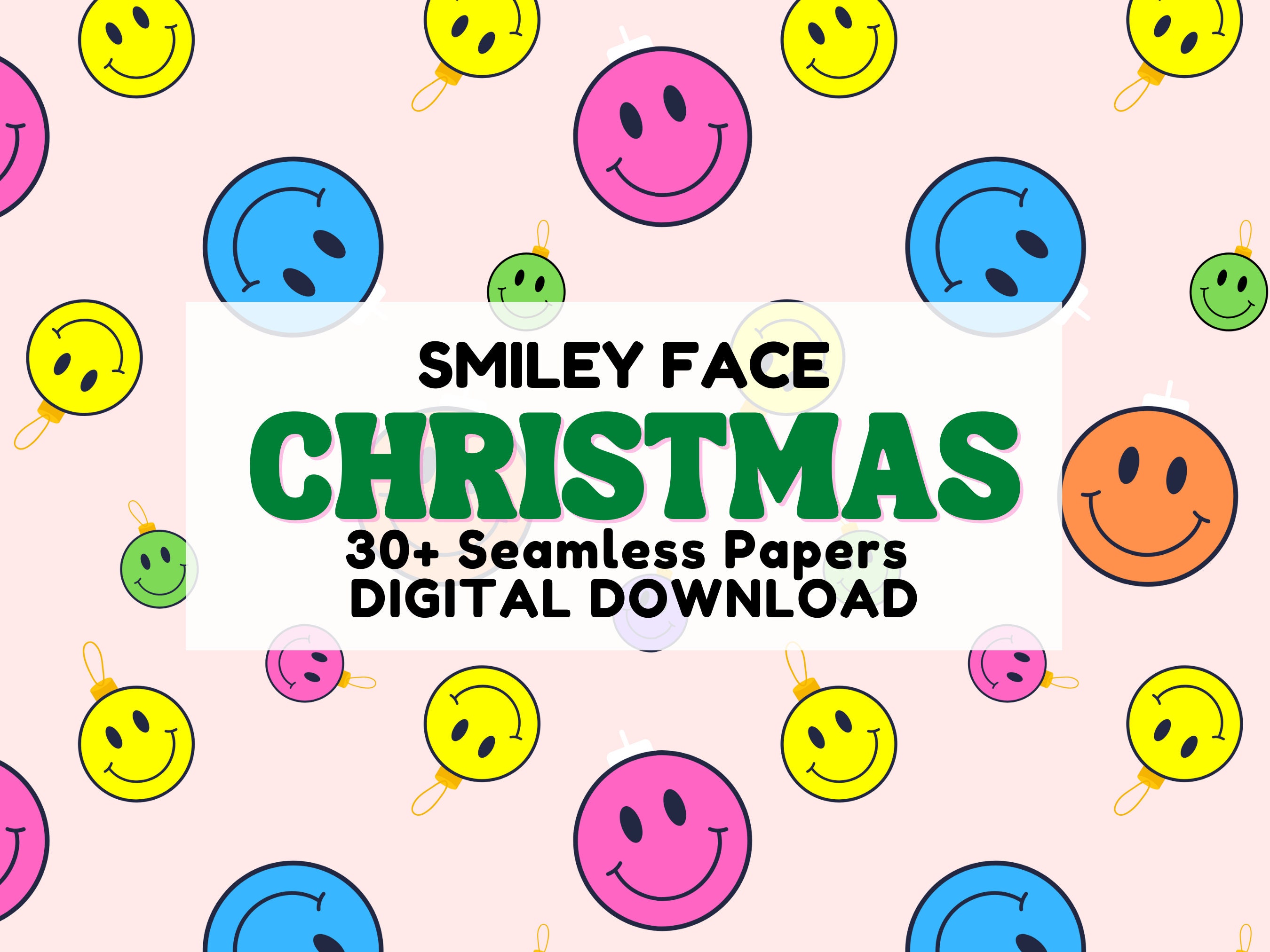 Digital Paper PNG Download 36 Files - Christmas Smiley Face Seamless ...