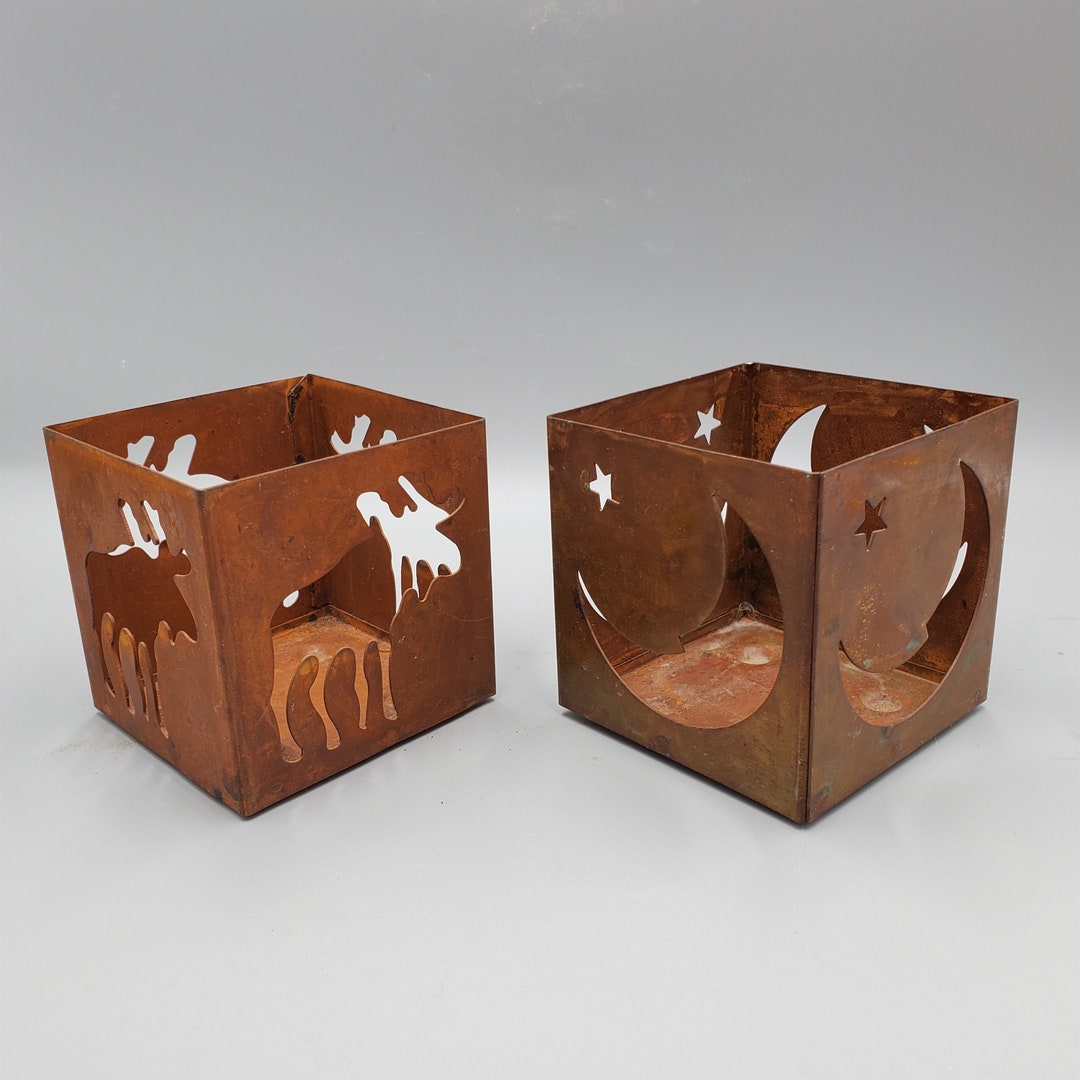 Rusted Metal Moose and Crescent Moon Candle Holder 3.5 Inch - Etsy