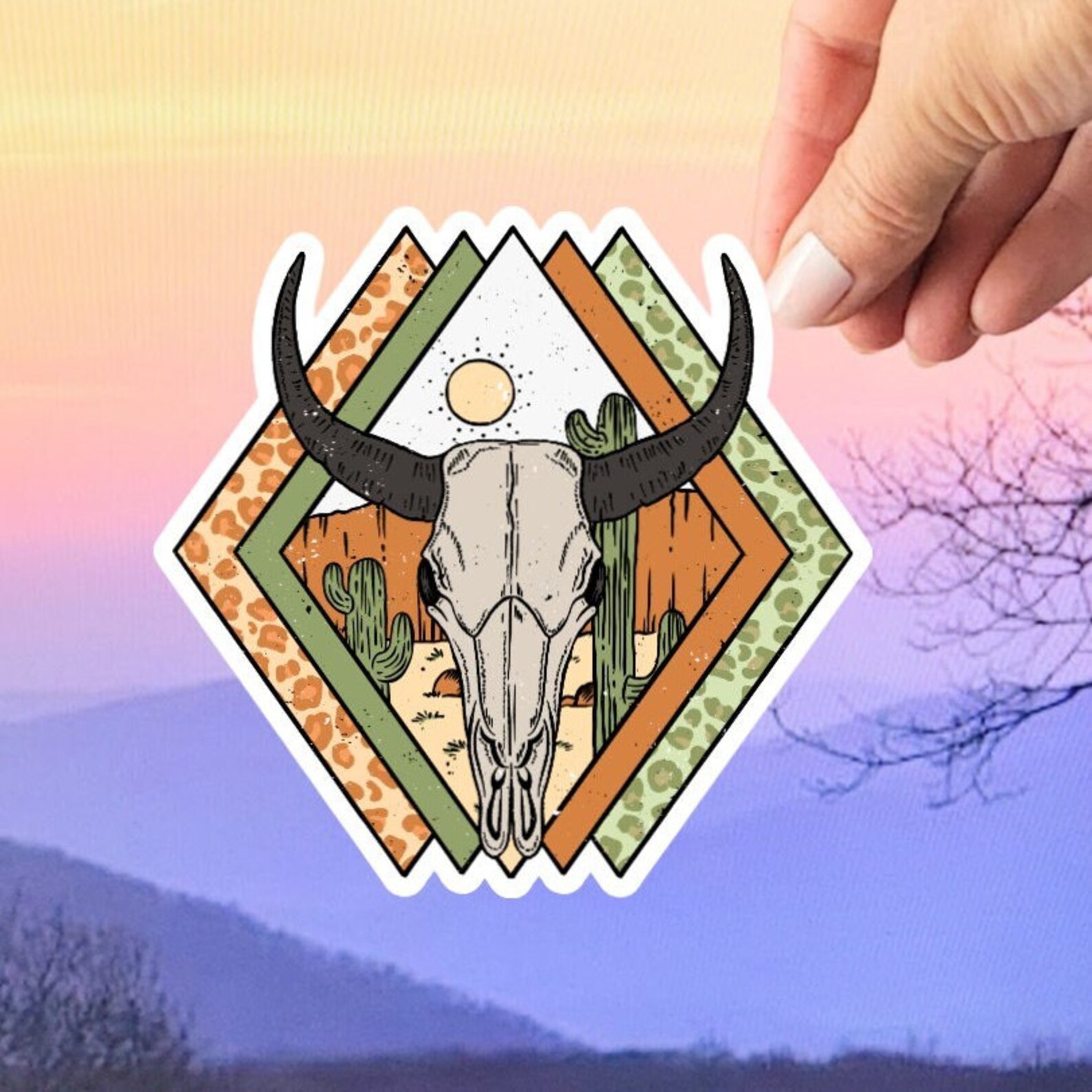 Cow Bull Skull Sticker. Western Vinyl Sticker. Camping Waterbottle ...