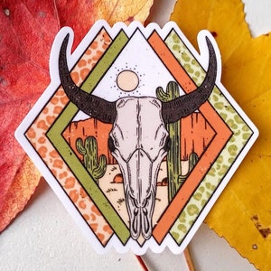 Cow Bull Skull Sticker. Western Vinyl Sticker. Camping Waterbottle ...