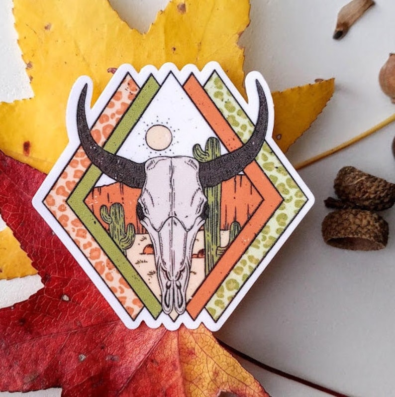 Cow Bull Skull Sticker. Western Vinyl Sticker. Camping Waterbottle ...