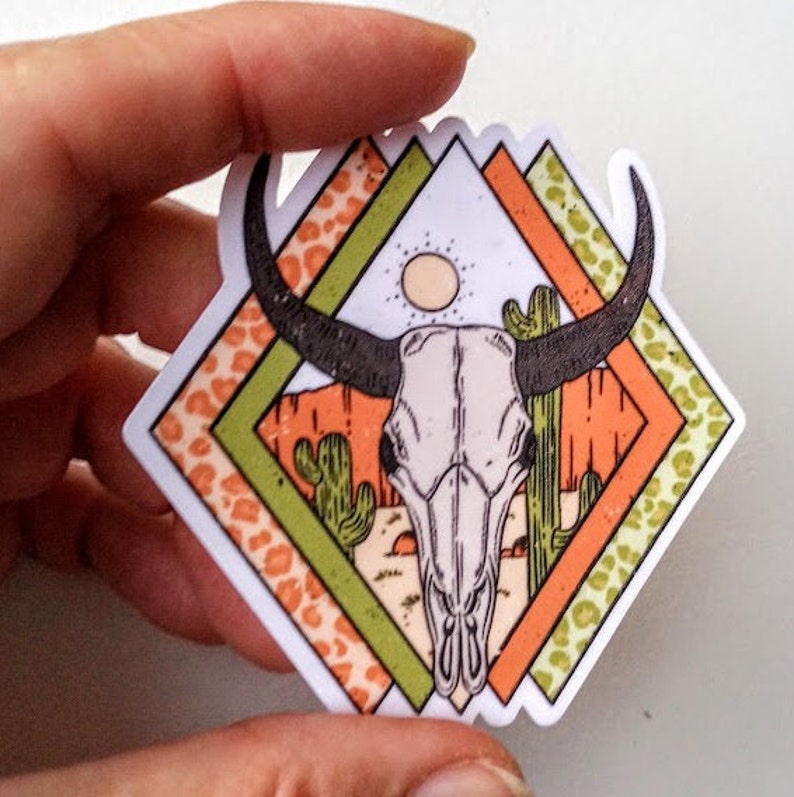 Cow Bull Skull Sticker. Western Vinyl Sticker. Camping Waterbottle ...