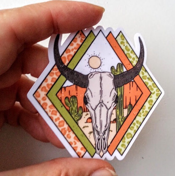 Cow Bull Skull Sticker. Western Vinyl Sticker. Camping Waterbottle ...