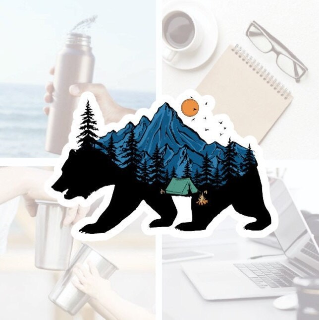 Brown Bear Stickers and Beautiful Scenery. Adventure Phone Case Sticker ...