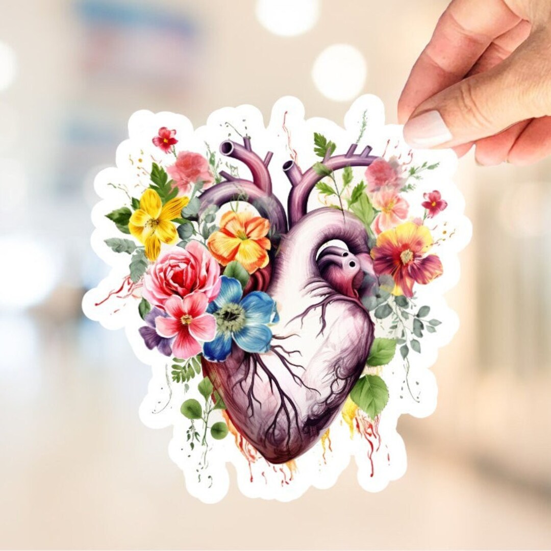 Heart Flower Sticker. Anatomical Heart Decal. Hydro Flask Blooming ...