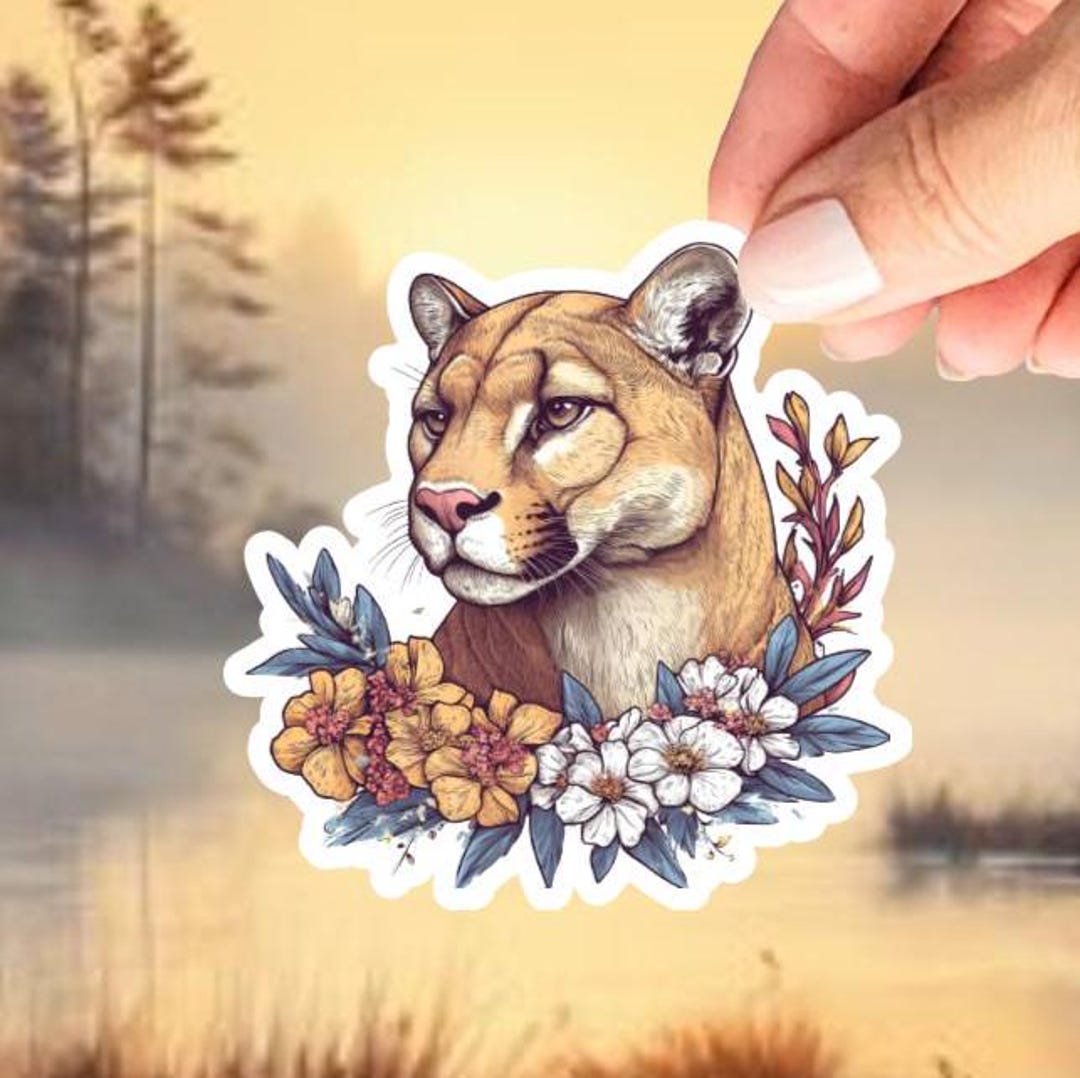 Lioness With Wildflowers Sticker. Waterproof Vinyl. Wild Animal Sticker ...
