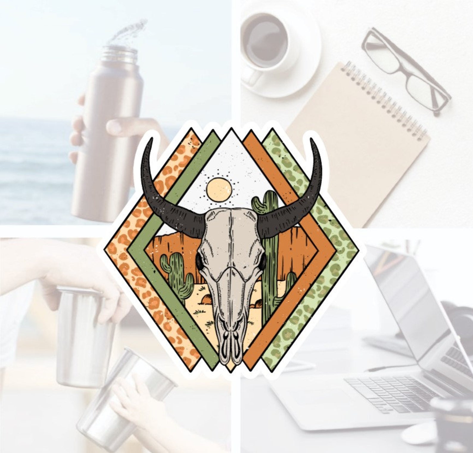 Cow Bull Skull Sticker. Western Vinyl Sticker. Camping Waterbottle ...