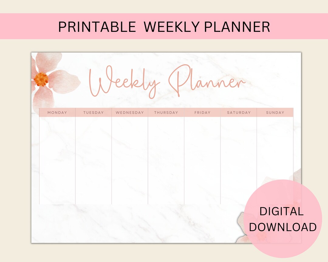 Weekly Planner Printable Landscape, Floral Weekly Schedule, Week at a ...