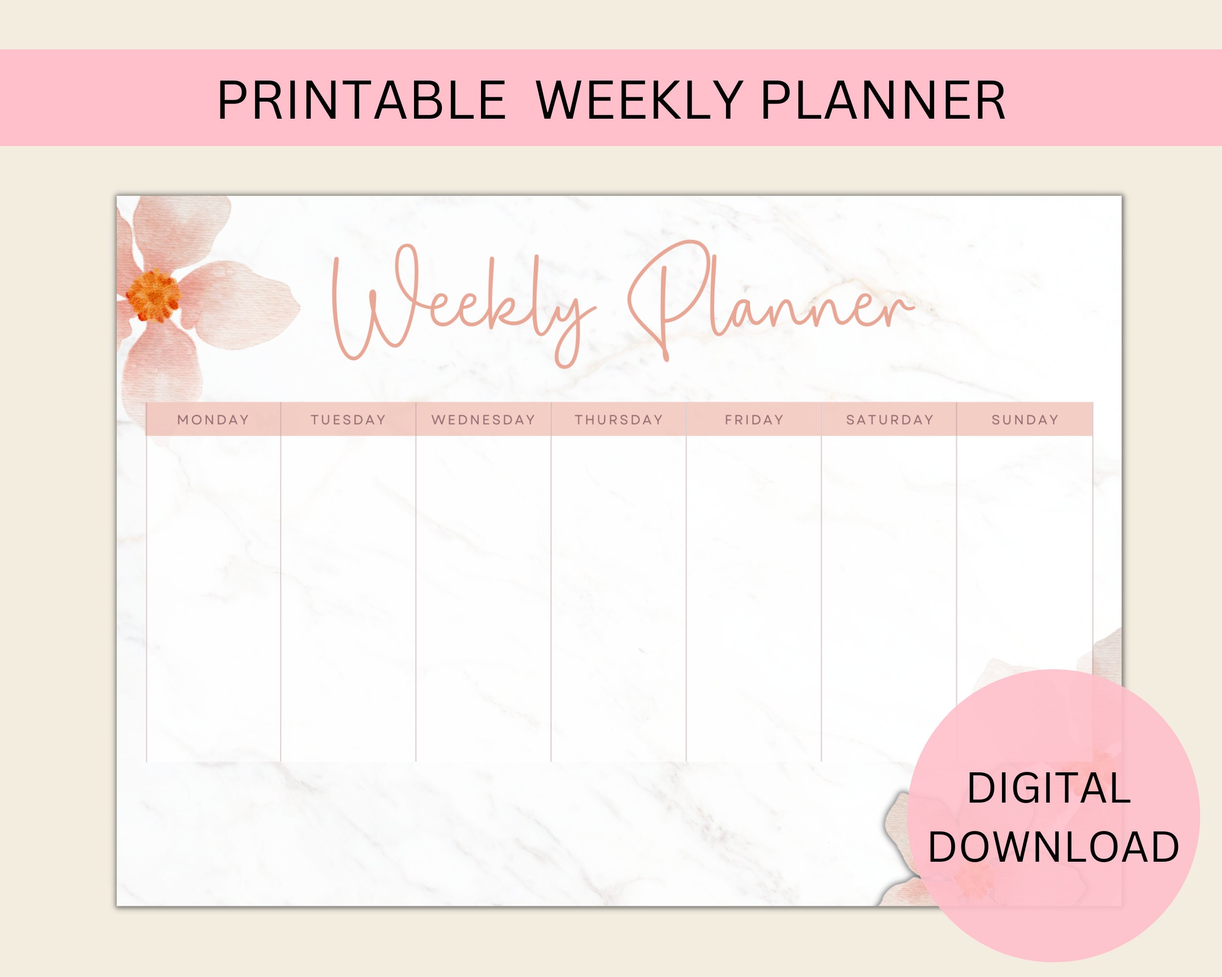 Weekly Planner Printable Landscape, Floral Weekly Schedule, Week at a ...