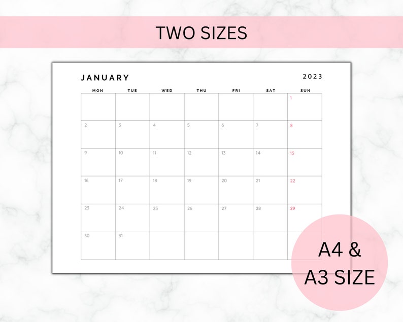 Printable Calendar 2023 | Monthly Planner 2023 | A4 A3 | Landscape ...