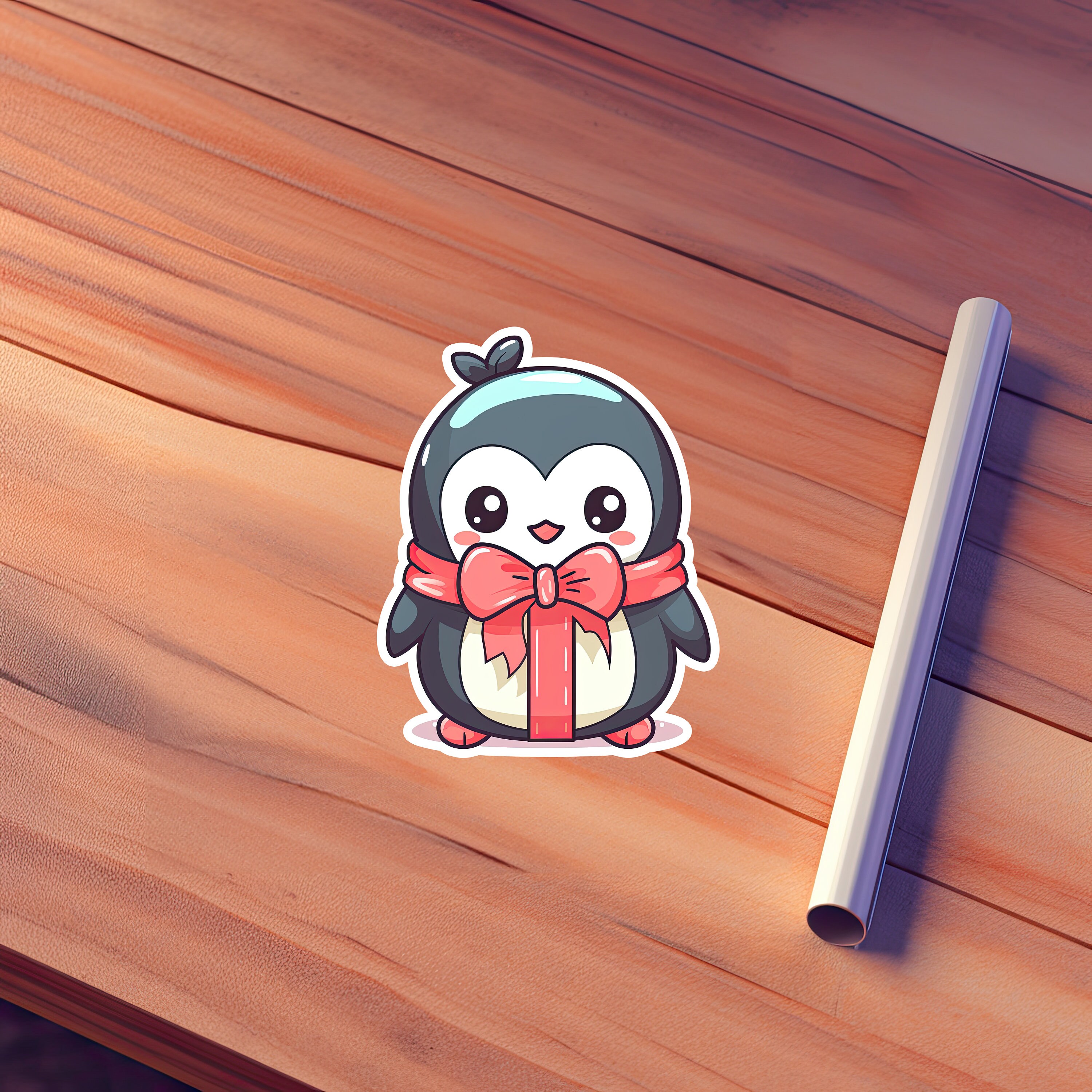 CHRISTMAS PRESENT PENGUIN Sticker Decal, Waterproof Vinyl Sticker ...