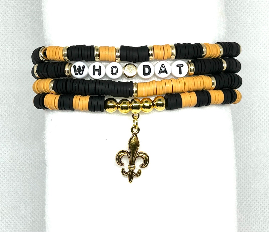 New Orleans Saints Inspired Stacked 4 Layer Heishi Bead Bracelet Sports ...