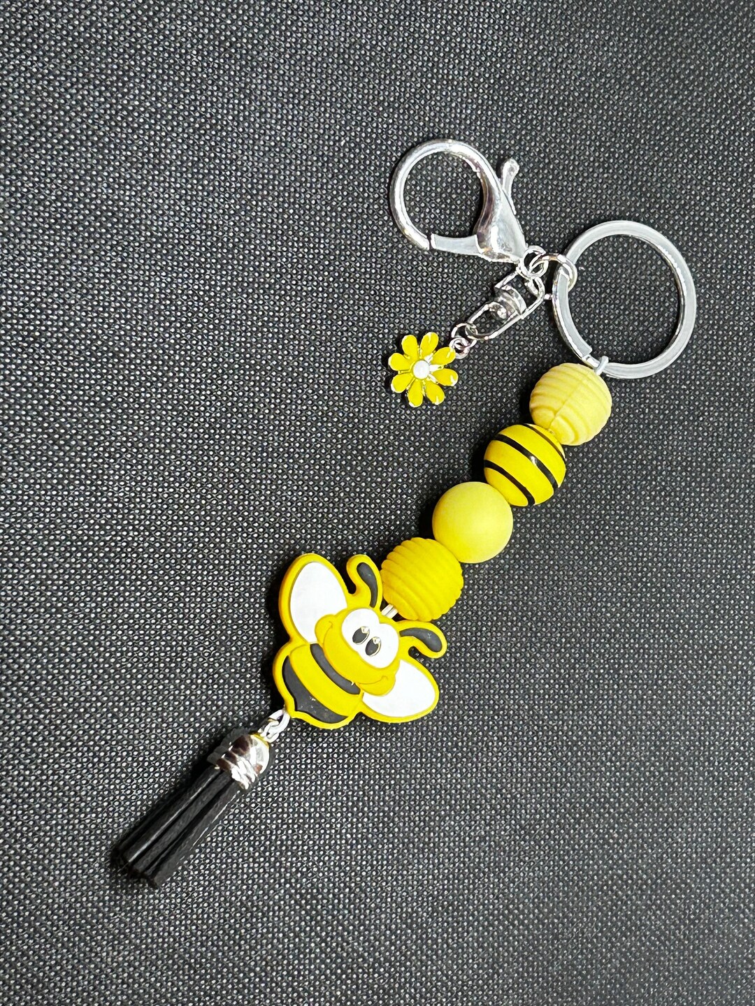 Bumblebee Silicon Beaded Keychain Black & Yellow Bees - Etsy