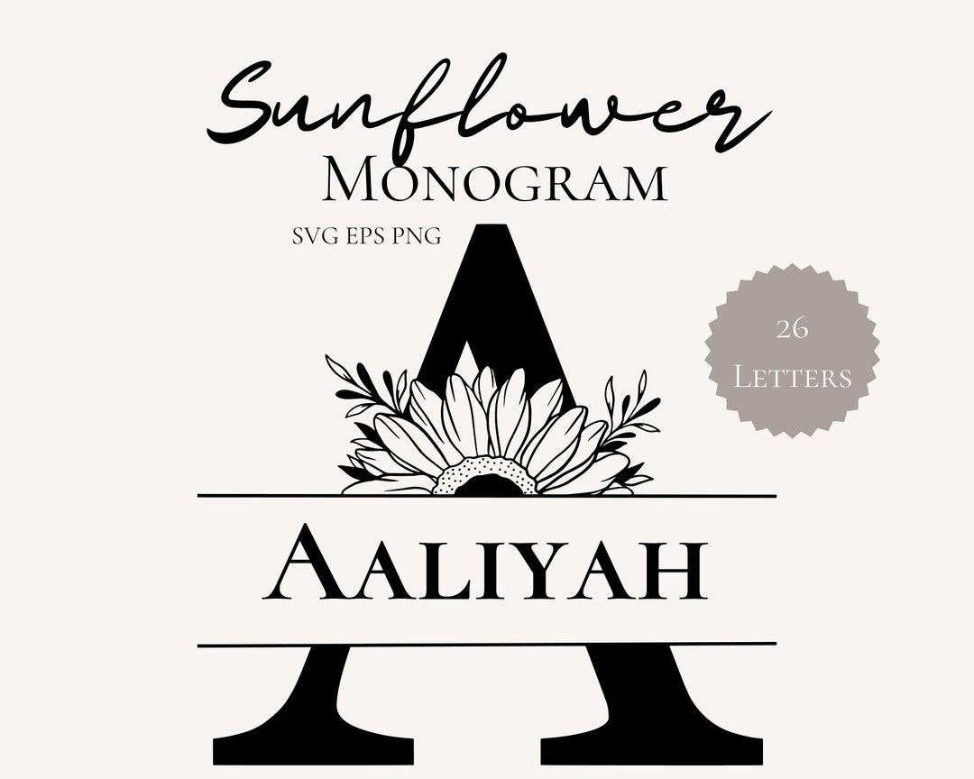 Sunflower Split Monogram Svg Floral Monogram Clipart Sunflower Letter ...