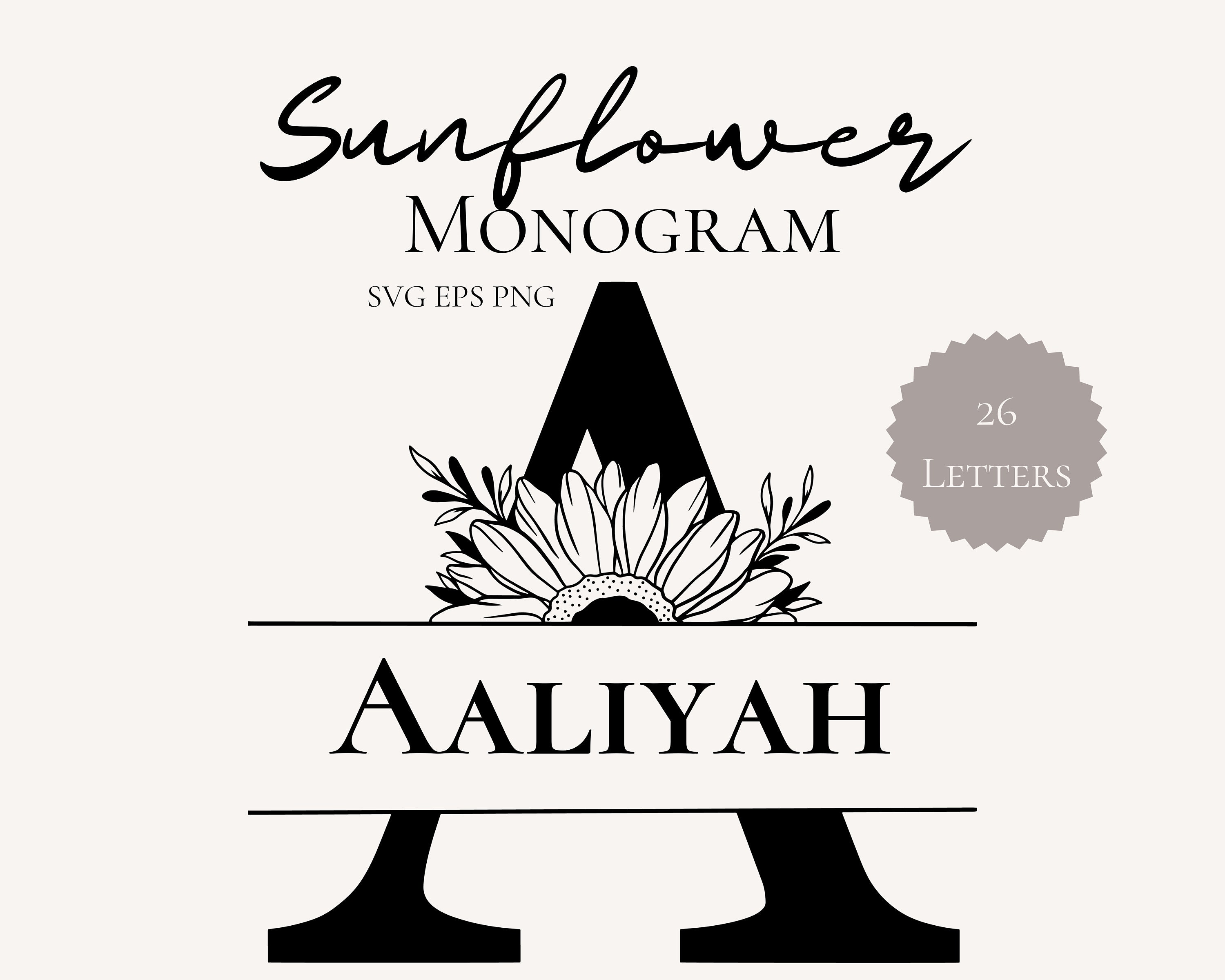 Sunflower Split Monogram Svg Floral Monogram Clipart Sunflower - Etsy