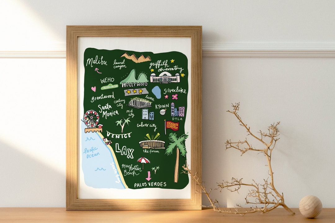 Los Angeles City Map Featuring USC, Hollywood, Malibu Digital Print - Etsy