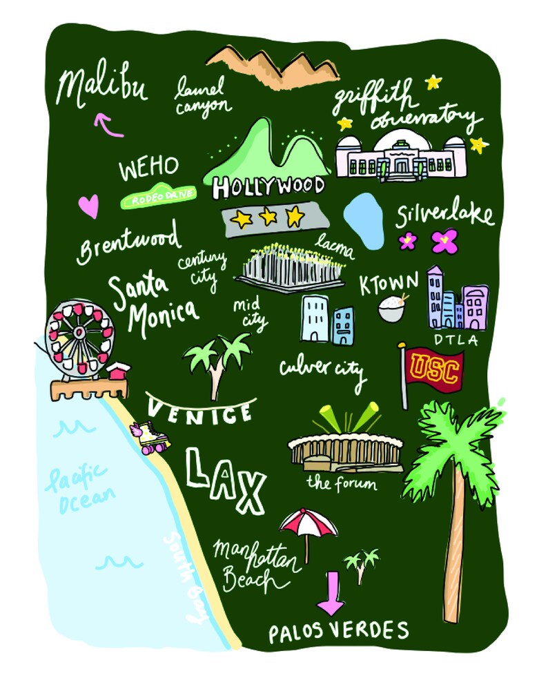 Los Angeles City Map Featuring USC, Hollywood, Malibu Digital Print - Etsy