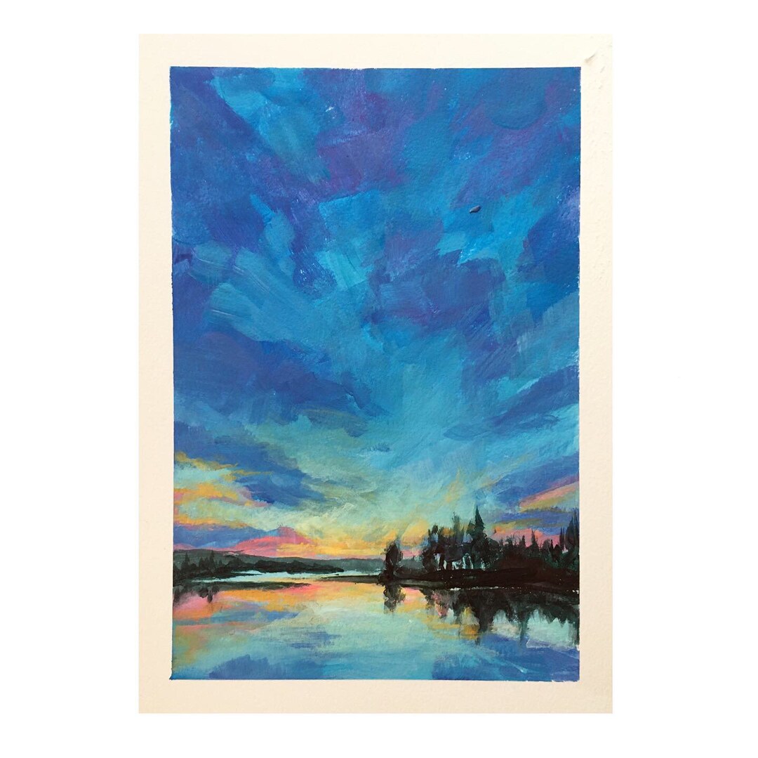 Skyscapes in Study 019 original Acrylic Painting on Canvas Paper ...