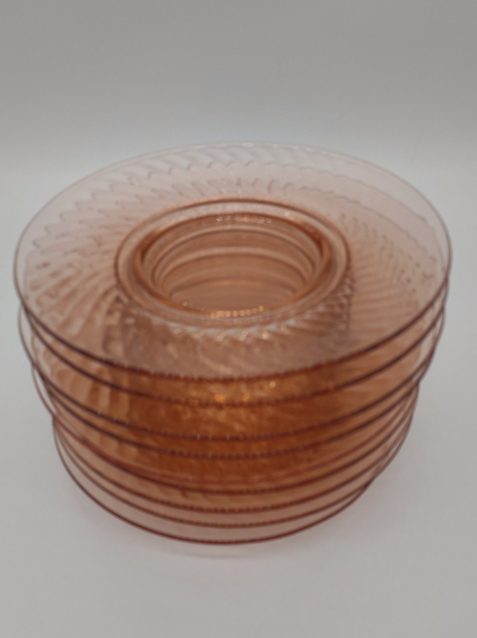 Pink Depression Glass Spiral Flute Plate Set of 9 - Etsy