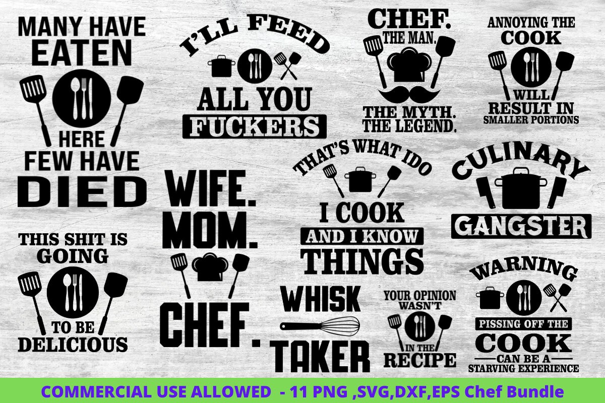 Chef Cook SVG 11 Bundle, Work Chef, Beautiful Baker, Catering, Food ...