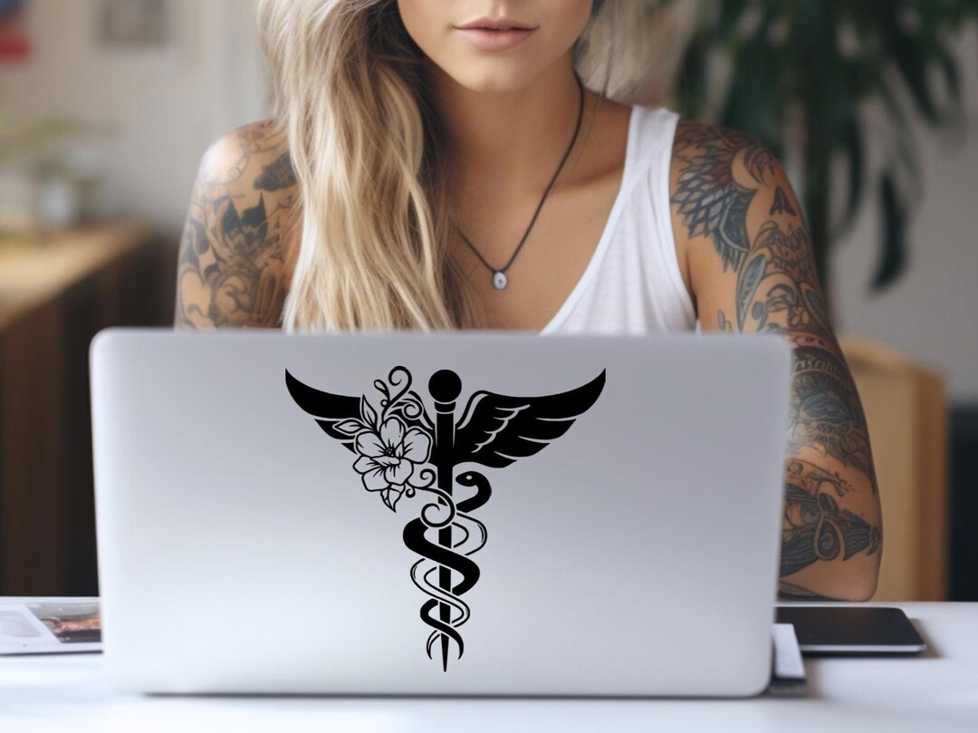 Floral Caduceus Decal: Medical Staff Sticker - Etsy